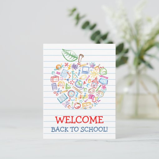 Colorful Teachers Apple Back to School Postcard | Zazzle
