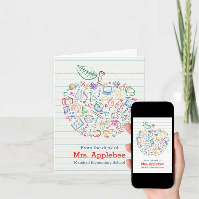 Colorful Teachers Apple Note Card Vertical | Zazzle