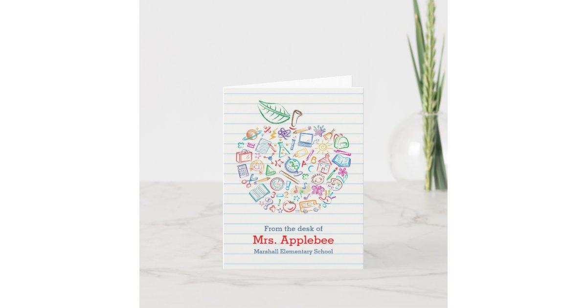 Colorful Teachers Apple Note Card Vertical | Zazzle