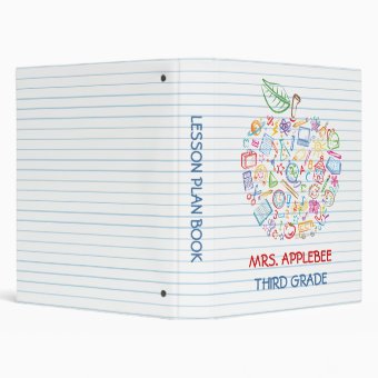 Colorful Teachers Apple School Doodles Binder | Zazzle