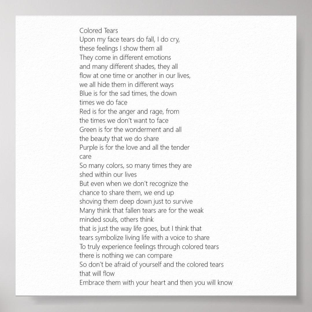 Colorful Tears Poem Poster | Zazzle