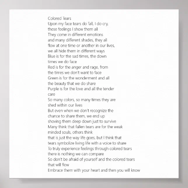Colorful Tears Poem Poster | Zazzle