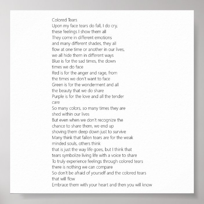 Colorful Tears Poem Poster | Zazzle.com