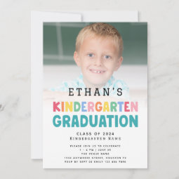 Colorful Text Photo Kindergarten Graduation Invitation | Zazzle