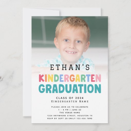Colorful Text Photo Kindergarten Graduation Invitation | Zazzle Colorful Text Photo Kindergarten Graduation Invitation | Zazzle