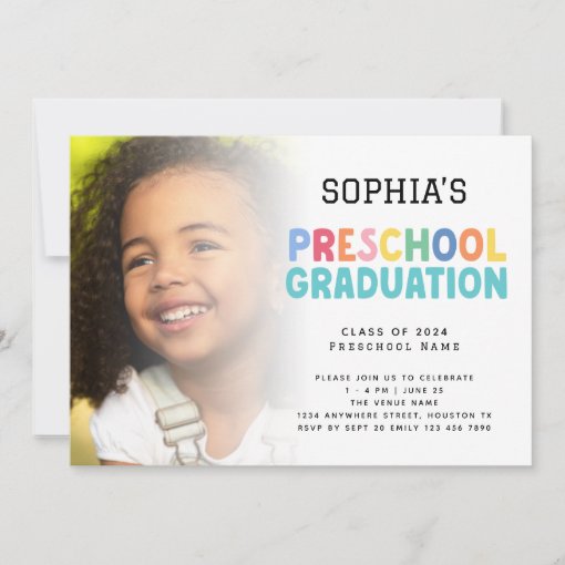 Colorful Text Photo Overlay Preschool Graduation Invitation | Zazzle Colorful Text Photo Overlay Preschool Graduation Invitation | Zazzle