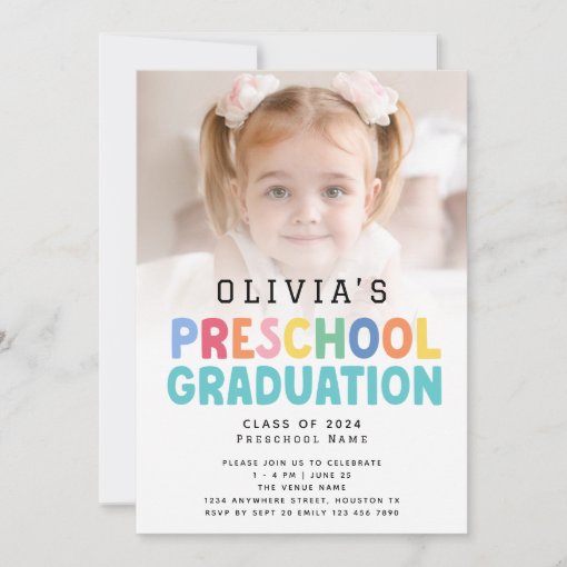 Colorful Text Photo Preschool Graduation Invitation | Zazzle Colorful Text Photo Preschool Graduation Invitation | Zazzle
