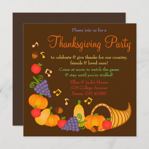 Colorful Thanksgiving Dinner Party Invitation | Zazzle