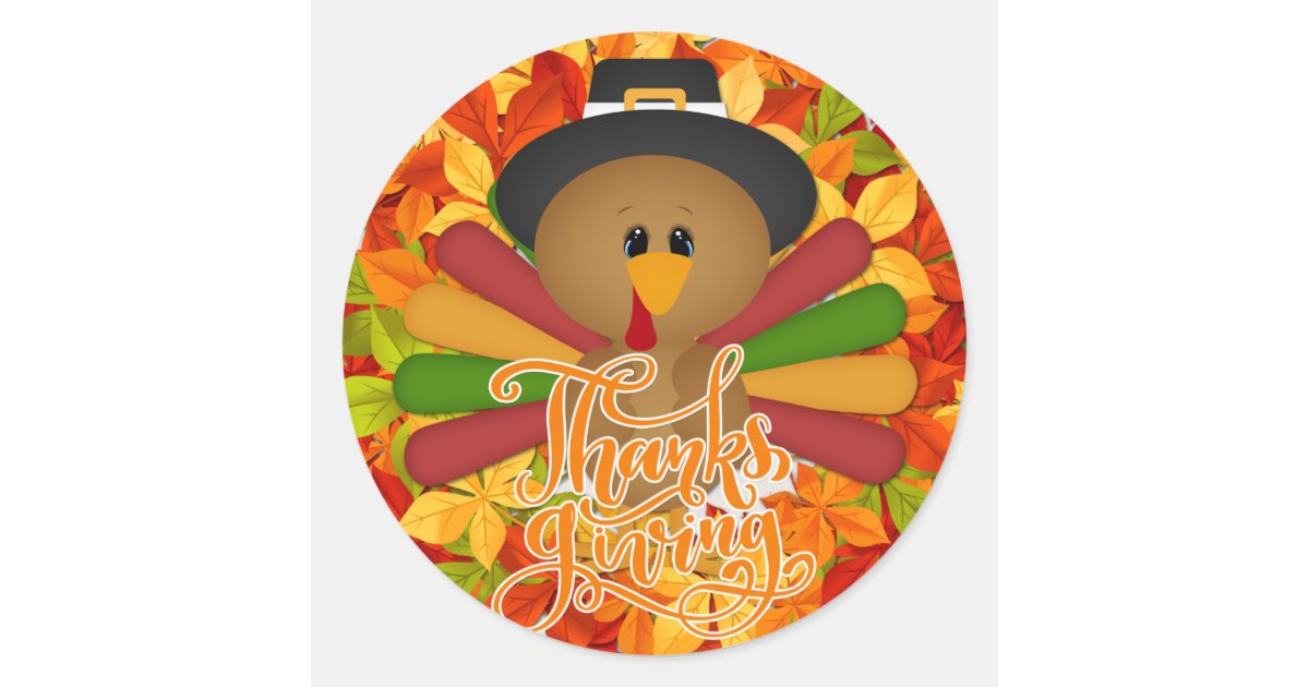 Colorful Thanksgiving Turkey Classic Round Sticker | Zazzle