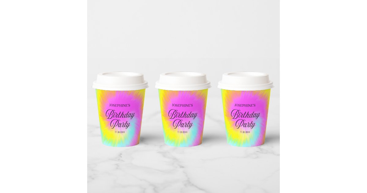 Colorful Tie Dye Pastel Boho Birthday Party Paper Cups | Zazzle