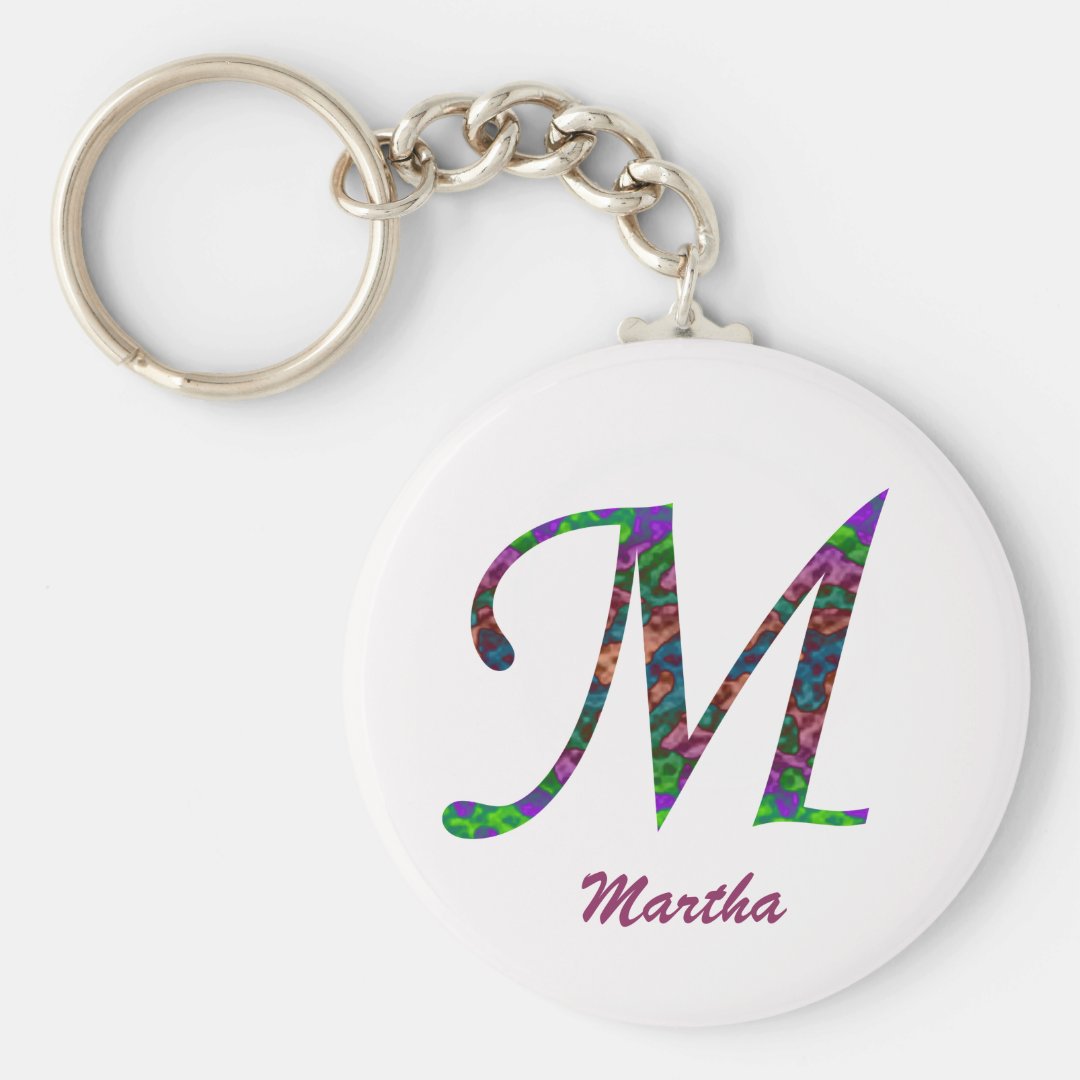 Colorful Tie Dye Swirls Letter M Monogram Initial Keychain | Zazzle