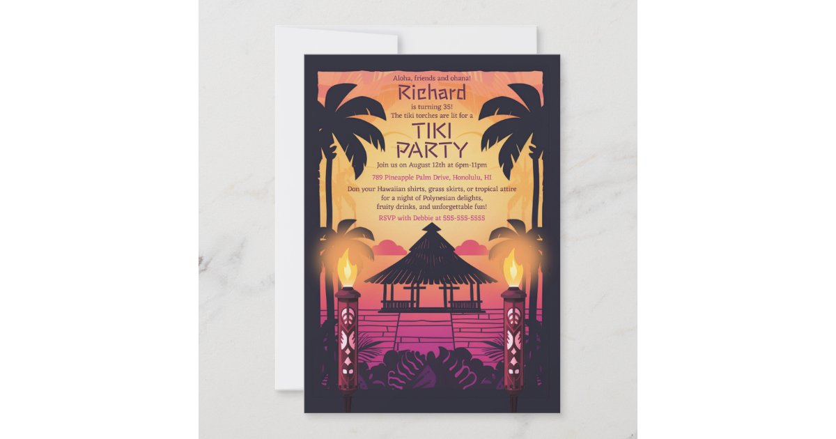 Colorful Tiki Hawaiian Birthday Party Invitation | Zazzle