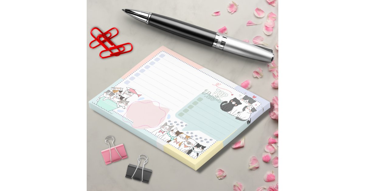 Colorful To-Do List Top Priorities with Cute Cats Post-it Notes | Zazzle