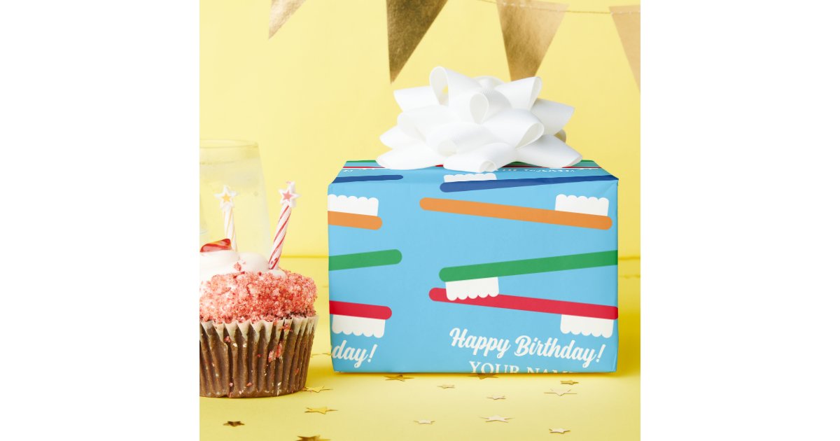 Colorful toothbrush pattern custom Birthday Wrapping Paper | Zazzle
