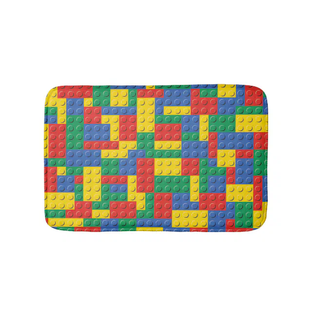 Colorful Toy Building Blocks Background Pattern Bath Mat | Zazzle