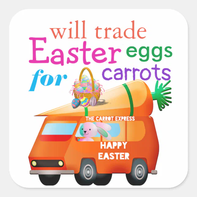 Colorful Trade Easter Eggs for Carrots Bunny Bus Square Sticker | Zazzle