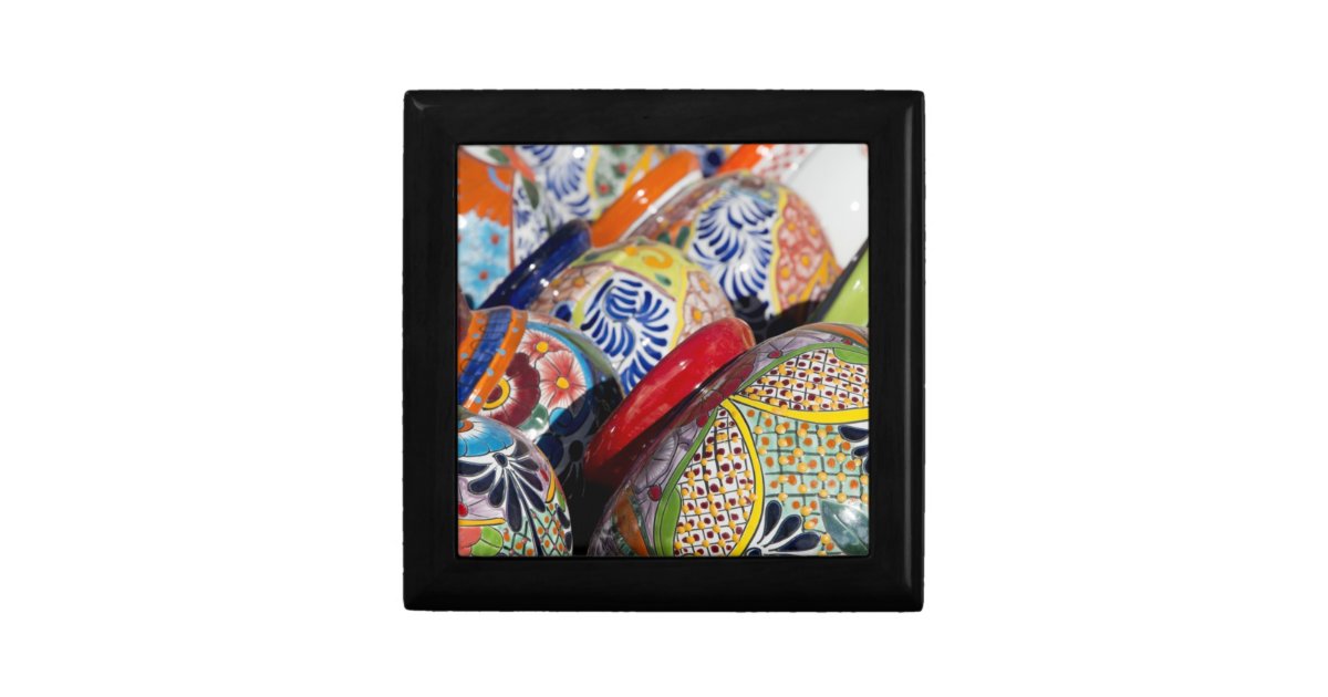 Colorful traditional hand-painted Mexican pottery Jewelry Box | Zazzle