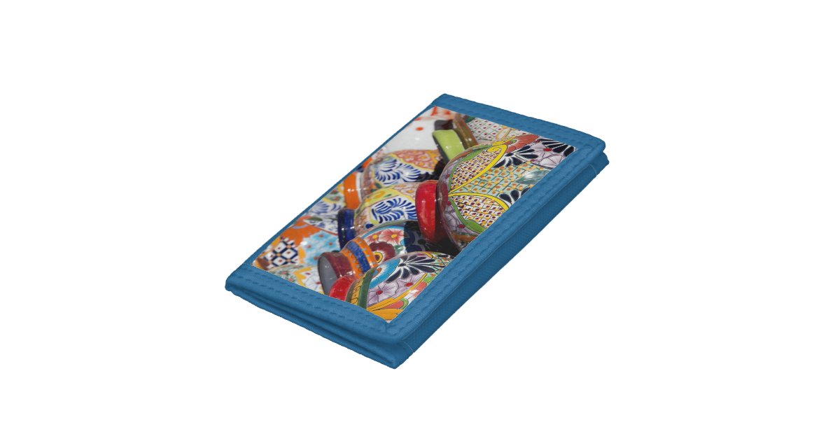 Colorful traditional hand-painted Mexican pottery Trifold Wallet | Zazzle