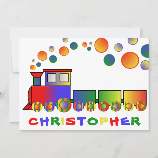Colorful Train Personalized Birthday Party Invitation | Zazzle