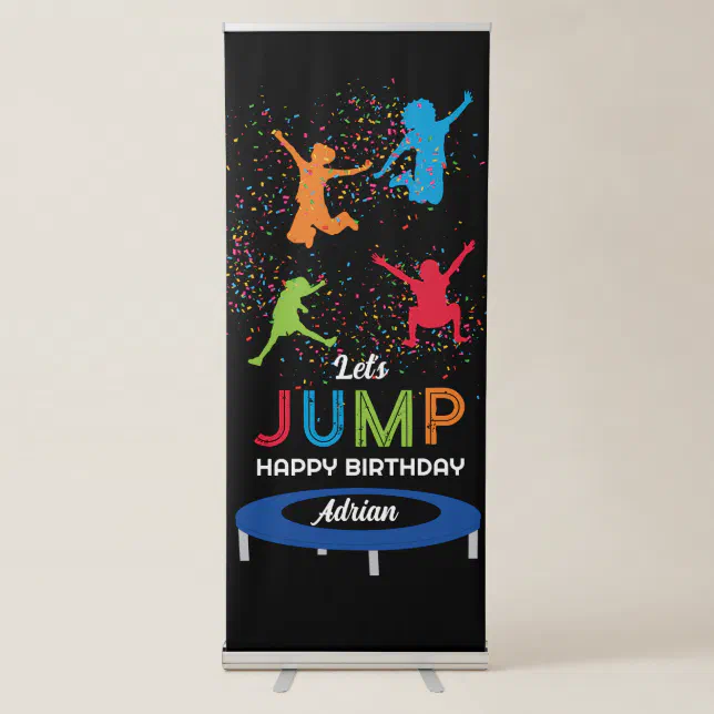 Colorful Trampoline Park Jump Kids Birthday Party Retractable Banner ...