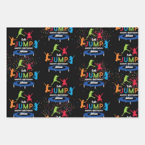 Colorful Trampoline Park Jump Kids Birthday Party Wrapping Paper Sheets ...