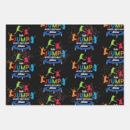 Colorful Trampoline Park Jump Kids Birthday Party Wrapping Paper Sheets ...