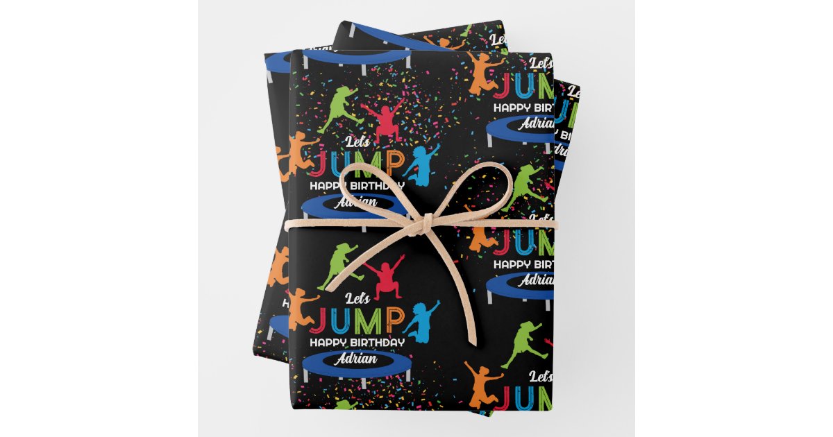 Colorful Trampoline Park Jump Kids Birthday Party Wrapping Paper Sheets ...