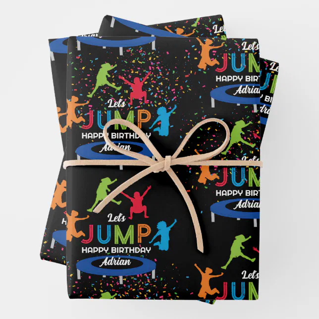 Colorful Trampoline Park Jump Kids Birthday Party Wrapping Paper Sheets ...