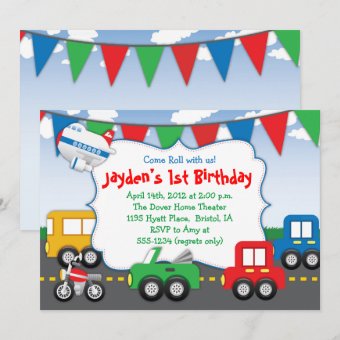 Colorful Transportation Themed Party Invitation | Zazzle