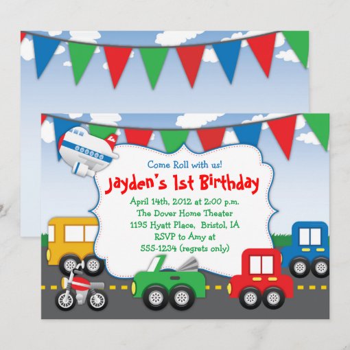 Colorful Transportation Themed Party Invitation | Zazzle