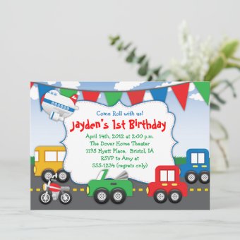 Colorful Transportation Themed Party Invitation | Zazzle