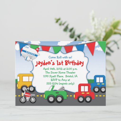 Colorful Transportation Themed Party Invitation | Zazzle
