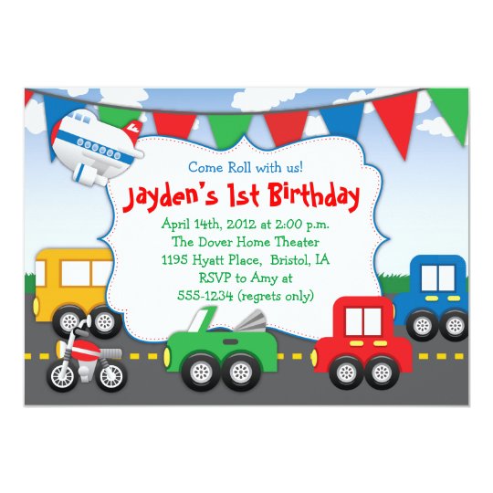 Colorful Transportation Themed Party Invitation | Zazzle.com