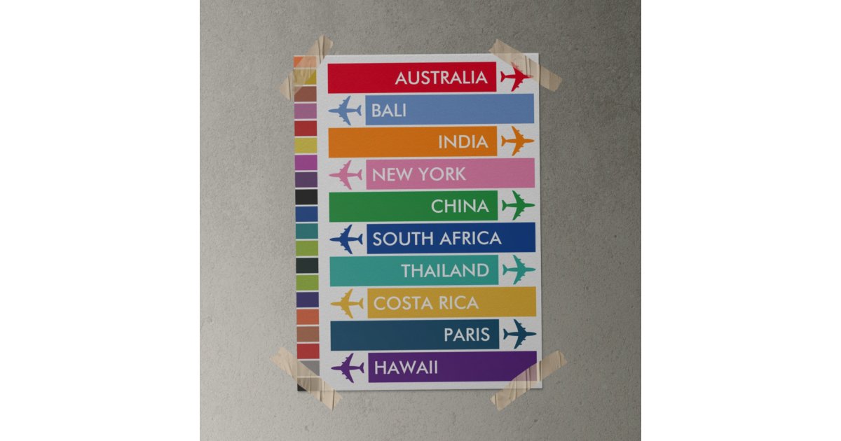 Colorful Travel Bucket List Poster | Zazzle