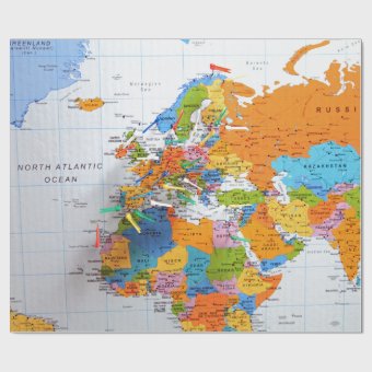 Colorful Travel Map Wrapping Paper | Zazzle
