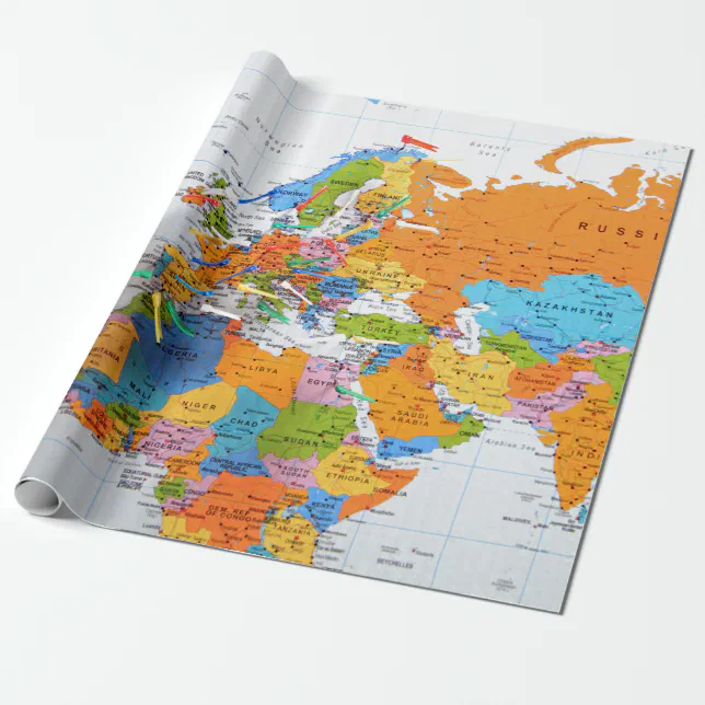 Colorful Travel Map Wrapping Paper | Zazzle