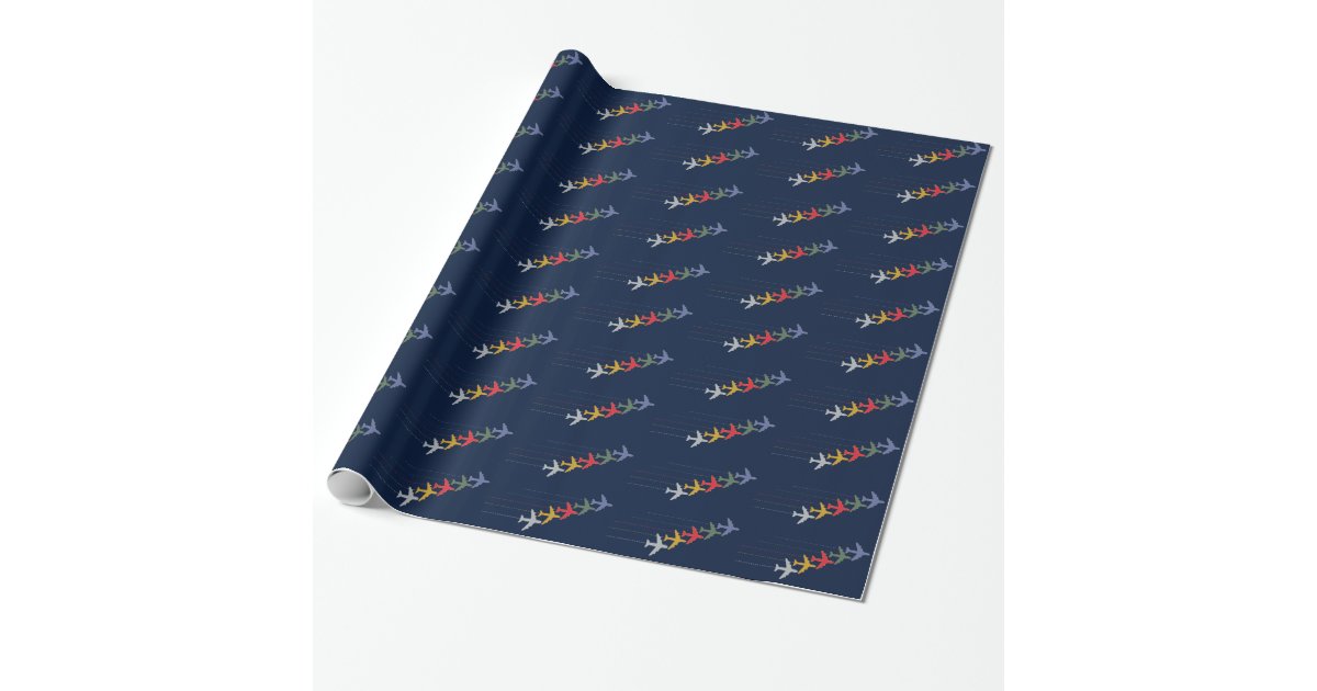 colorful travel-themed airplanes wrapping paper | Zazzle