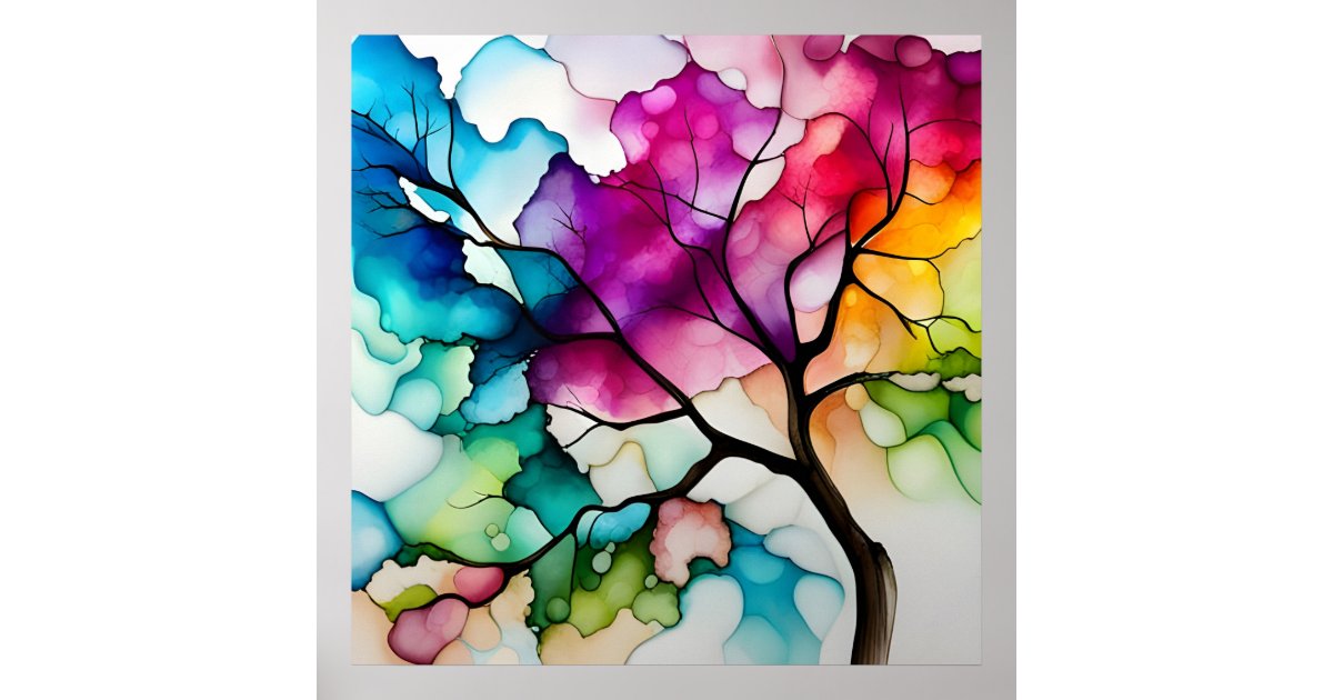 Colorful Tree Alcohol Ink Abstract Poster | Zazzle
