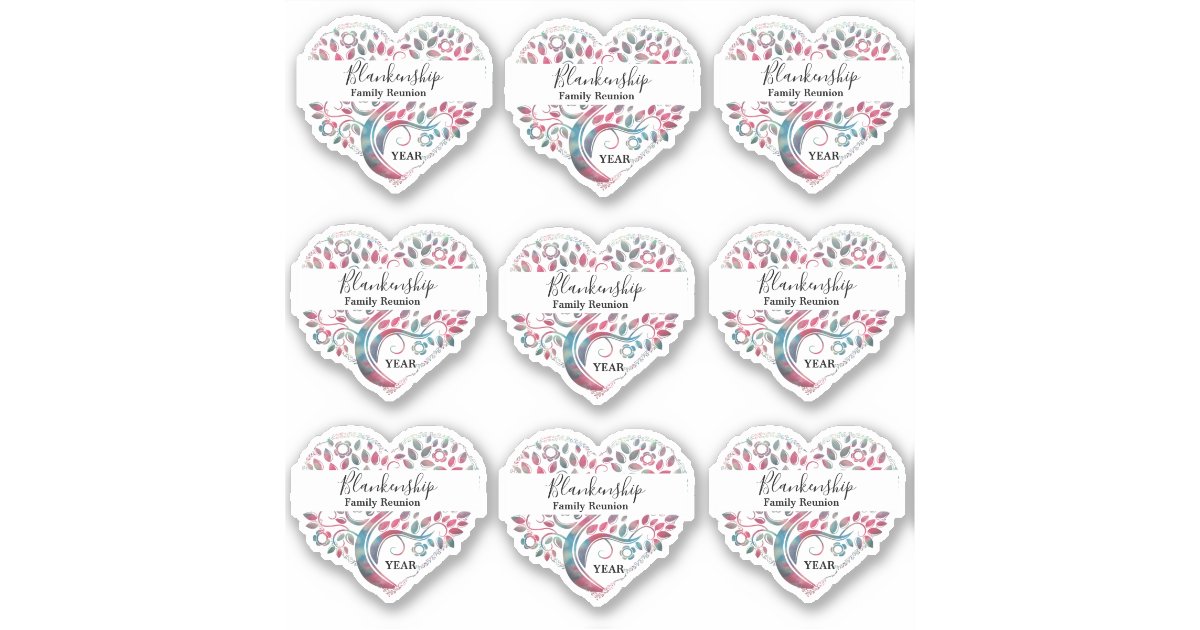 Colorful Tree Heart Family Reunion Template Sticker | Zazzle
