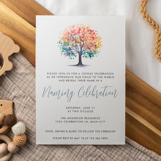 Colorful Tree Inclusive Baby Naming Ceremony Invitation | Zazzle