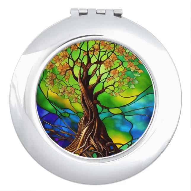 Colorful Tree of Life Stained Glass Look II Compact Mirror | Zazzle