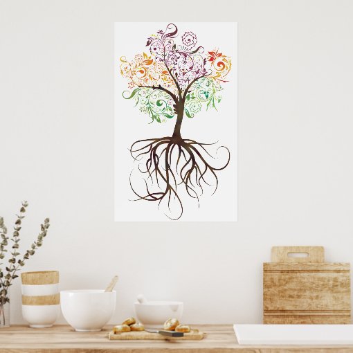 Colorful Tree With Roots Poster | Zazzle