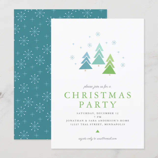 Colorful Trees and Snowflakes | Christmas Party Invitation | Zazzle