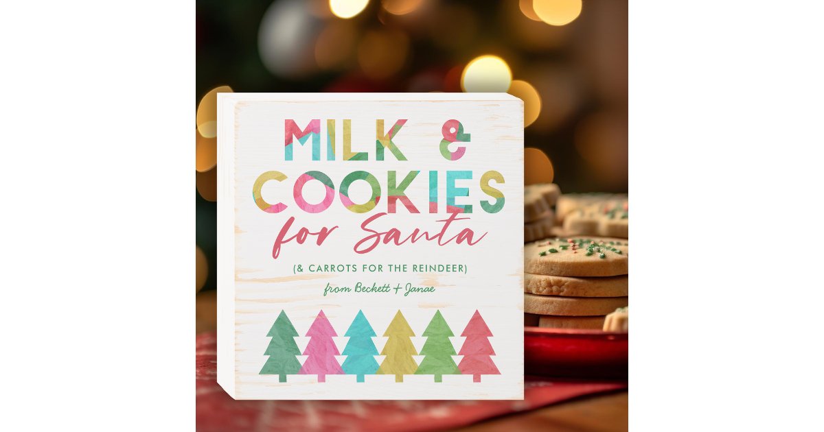 Colorful Trees Cookies for Santa Christmas Wooden Box Sign | Zazzle