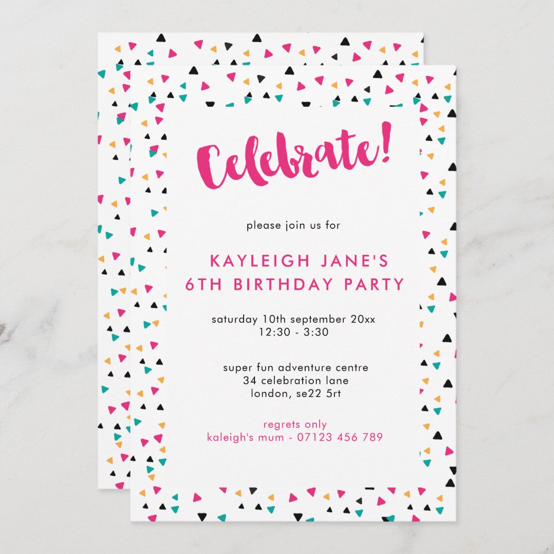 Colorful Triangle Confetti Party Invitation | Zazzle
