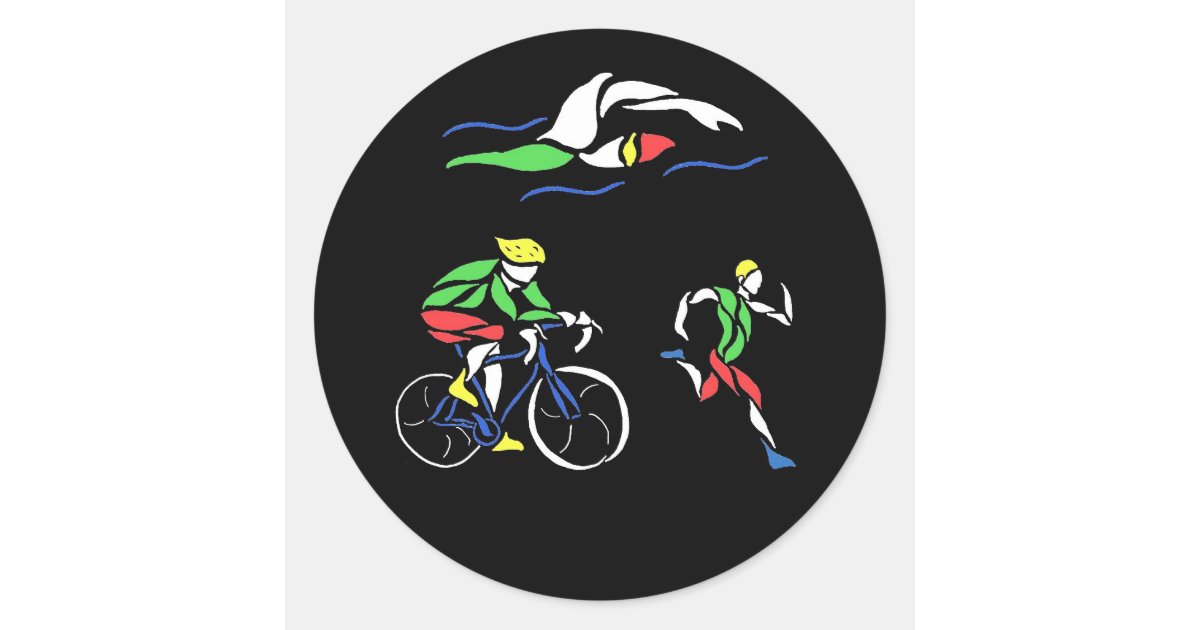 Colorful Triathlon Design Classic Round Sticker | Zazzle