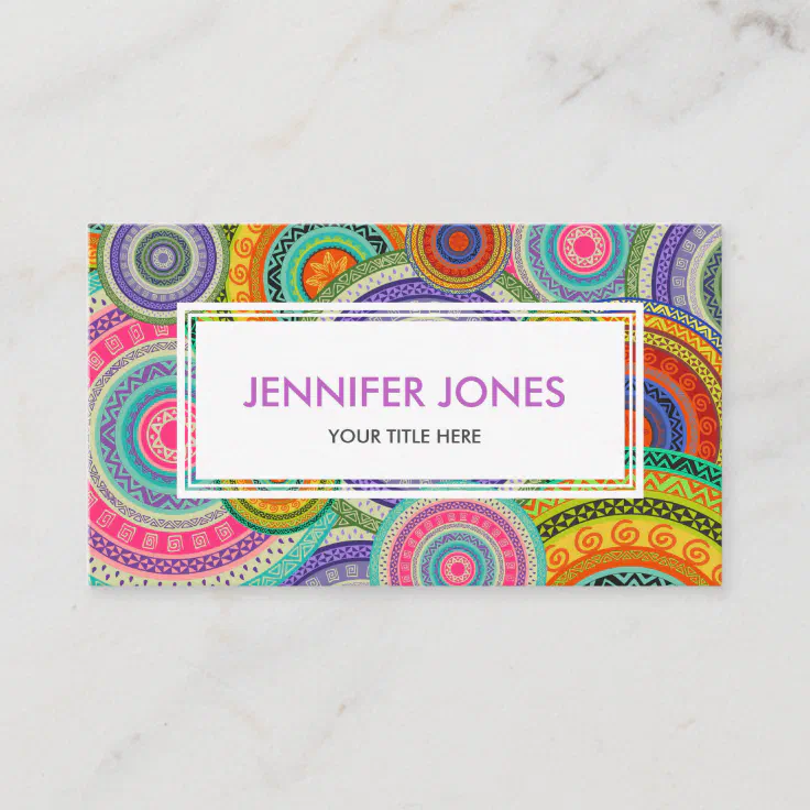 Colorful Tribal Boho Ethnic Circular Pattern Business Card | Zazzle