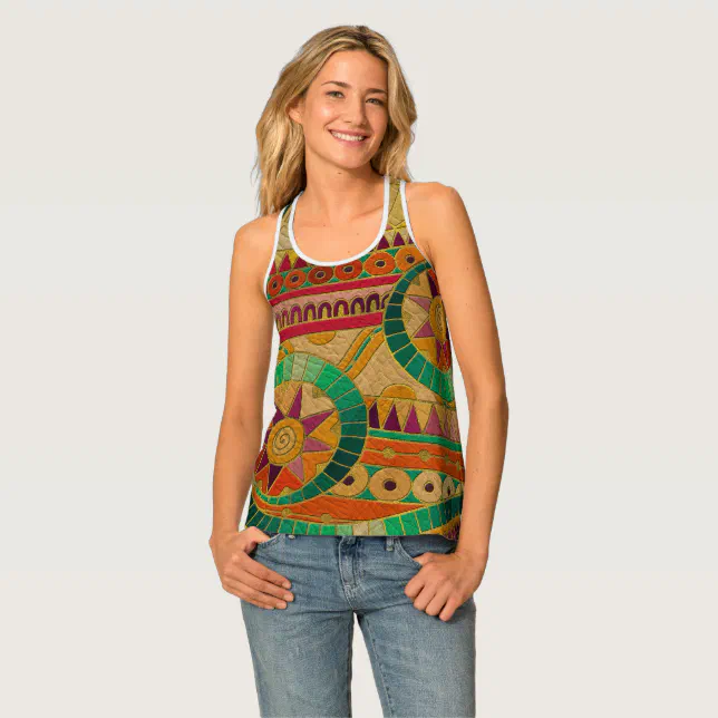 Colorful Tribal Ethnic Pattern Embossed Leather Tank Top | Zazzle
