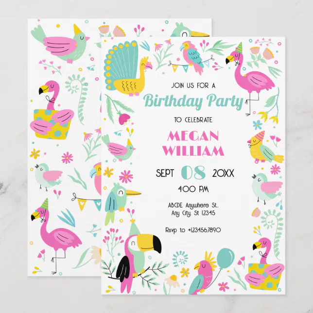 Colorful tropical birds invitation | Zazzle
