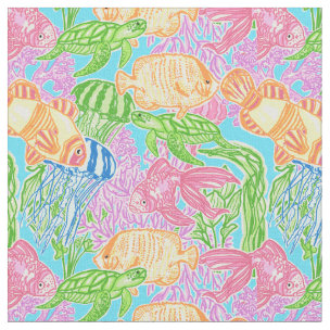 Colorful Tropical Aquarium Fish Fabric | Zazzle